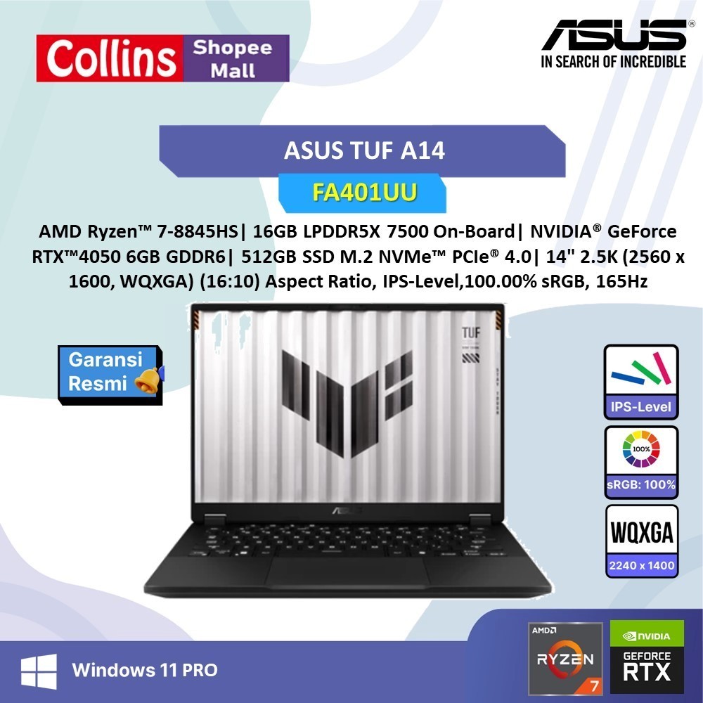 Jual ASUS TUF A14 FA401UU Ryzen 7 8845HS RTX4050 6GB/16GB 512GB W11+OHS ...