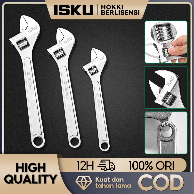 Jual ISKU Kunci Inggris ukuran 8/10/12 Inch Adjustable Wrench 8-12 Inch ...