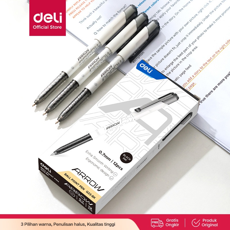 Jual Deli Ballpoint Pen / Bolpoin Pulpen 0.7mm Tinta Hitam Biru Merah ...