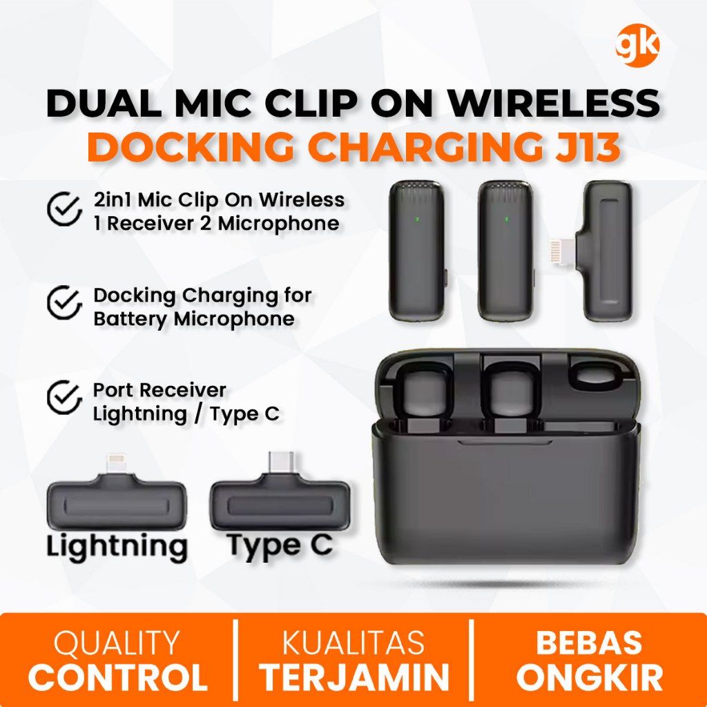 Jual Microphone Clip On Wireless Lavalier Dual Double Mic Charging Case ...