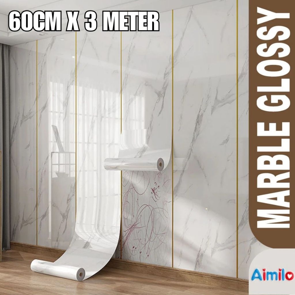Jual Aimilo - Wallpaper Dinding Vinyl Marble Glossy 60CM X 3 Meter Roll ...