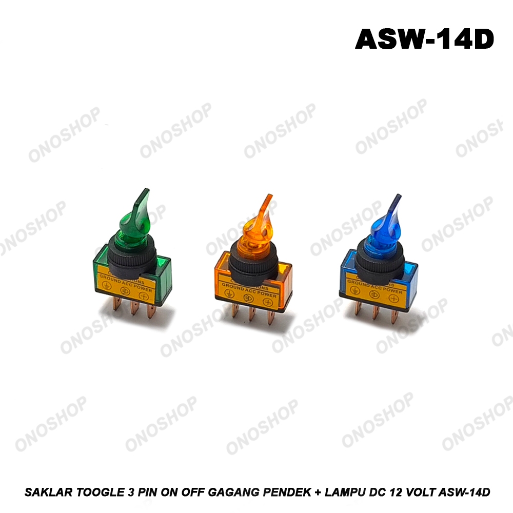 Jual Saklar Toogle 3 Pin On Off Gagang Pendek + Lampu DC 12 Volt ASW ...