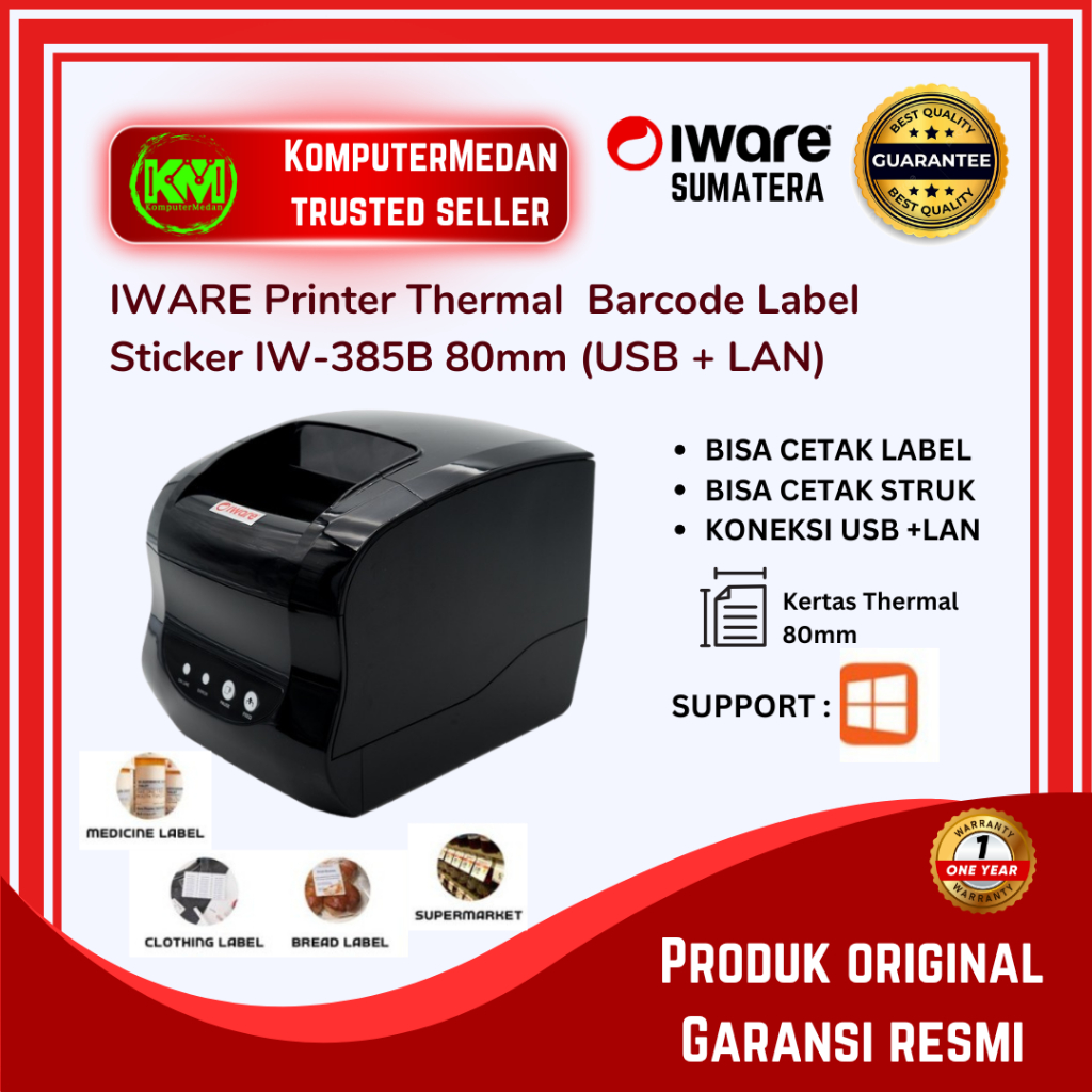 Jual IWARE Printer Thermal Barcode Label Sticker IW-385B IW385B 80mm ...