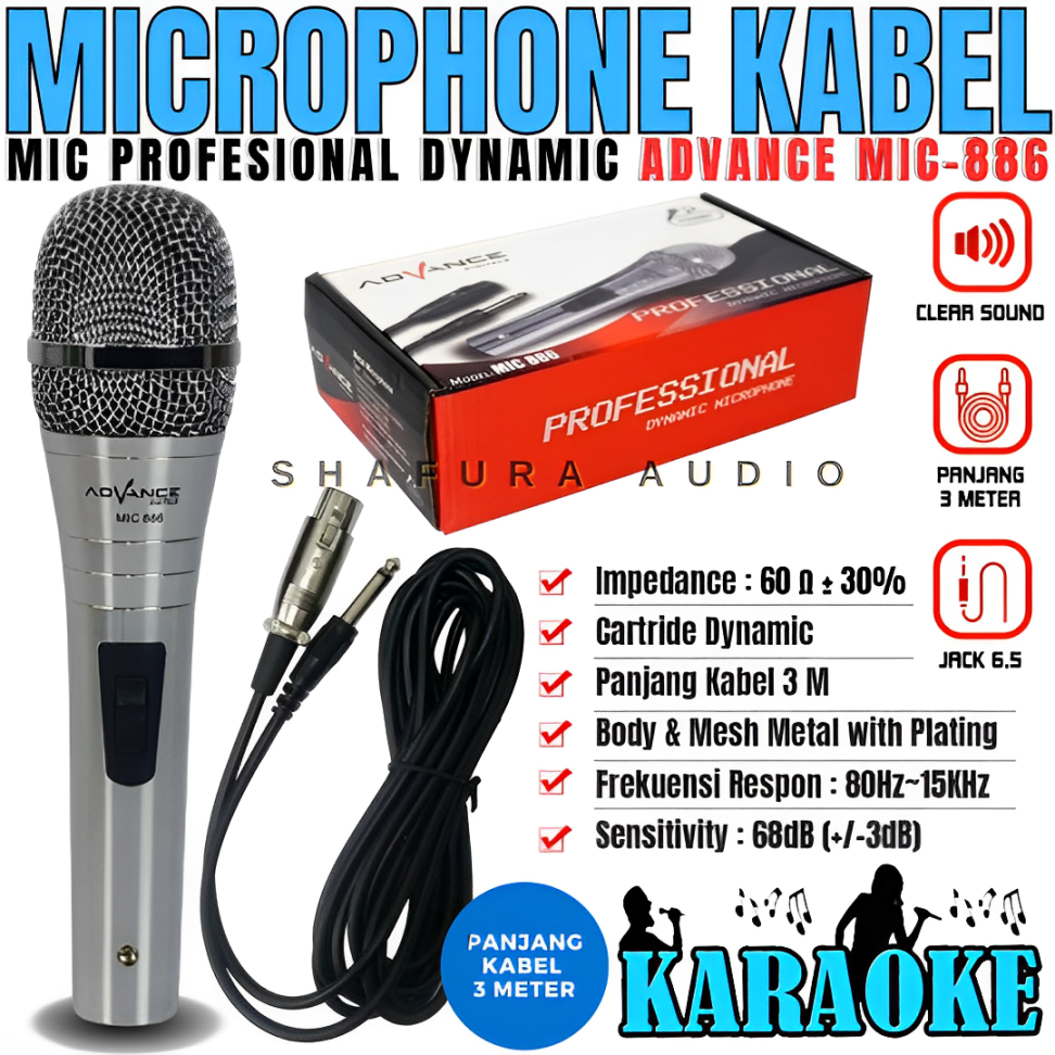 Jual Advance Mic-886 Single Profesional Dynamic Microphone Jack Besar 6 ...