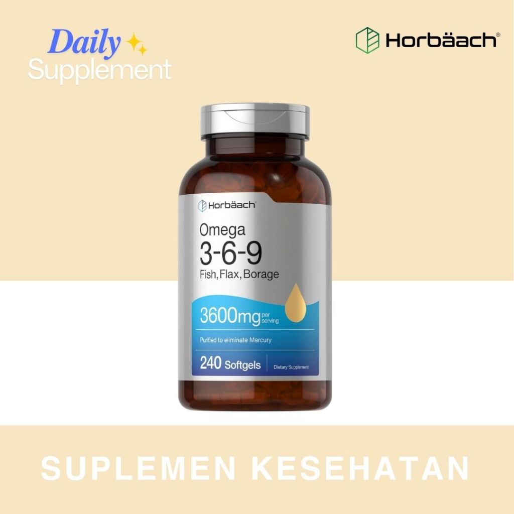 Jual Horbaach Omega 3-6-9 from Fish, Flax, Borage 3600 mg - 240 Softgels | Shopee Indonesia