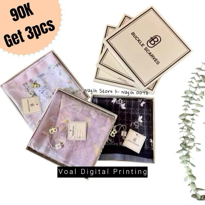 Jual PAKET HEMAT 3pcs HIJAB BUCKLE SCARVES MOTIF kemasan box hijab ...