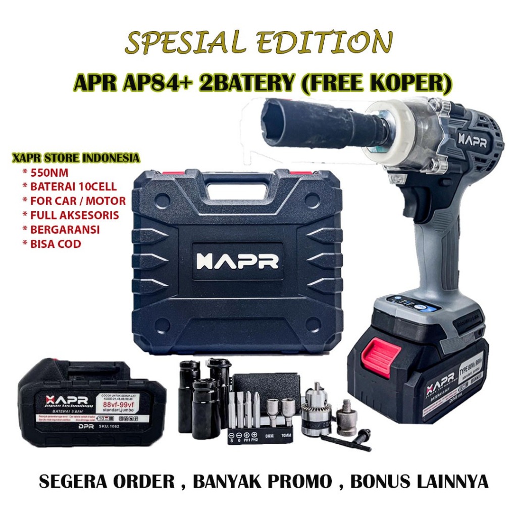 Jual APR Impact Wrench AP84+ 550NM Baterai 88V Brushless Mesin Pembuka ...