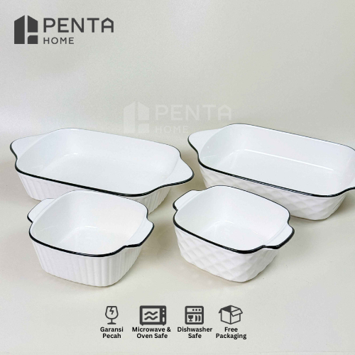 Jual PENTA HOME Mangkok Porcelain Embossed Double Ear 6/10 Inch Textured White & Diamond ...