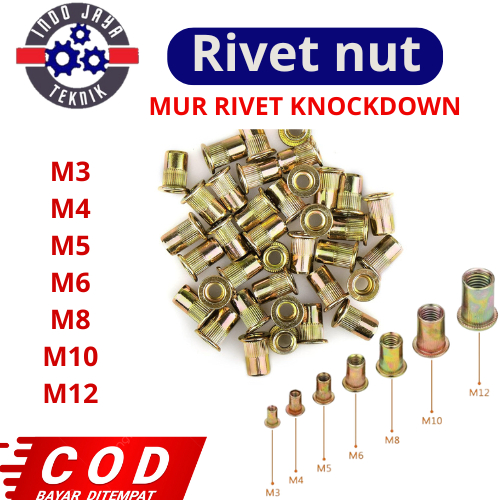 Jual Rivet Nut M3 - M12 Mur Rivet Nut Kuning Besi Carbon Steel Nutsert Tanam insert M3 M4 M5 M6 ...