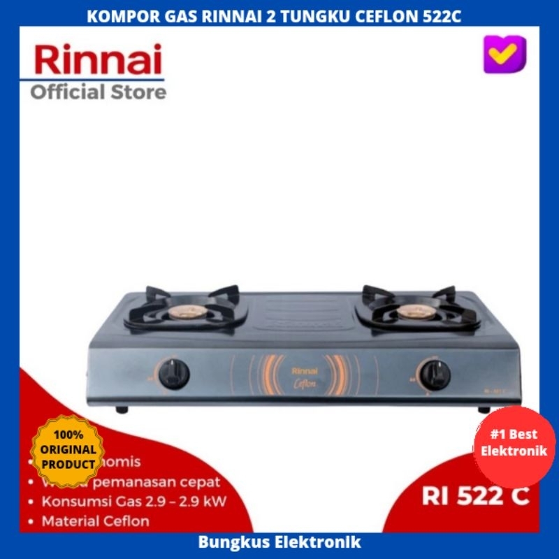 Jual KOMPOR GAS RINNAI 2 TUNGKU RI-522C TEFLON | Shopee Indonesia