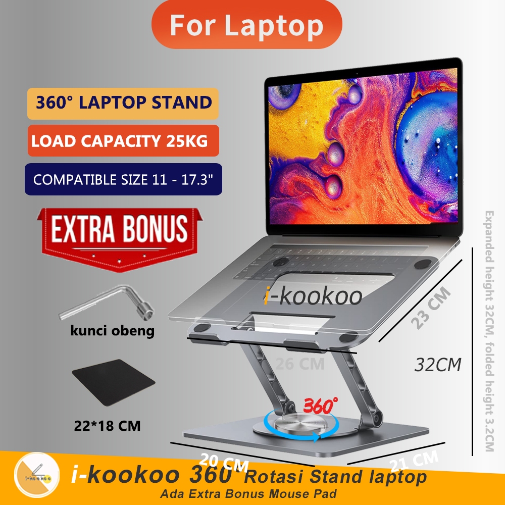 Jual i-kookoo Rotasi 360°Aluminium Laptop Stand Portable Fold Holder For 11-17.3" inch Laptop ...