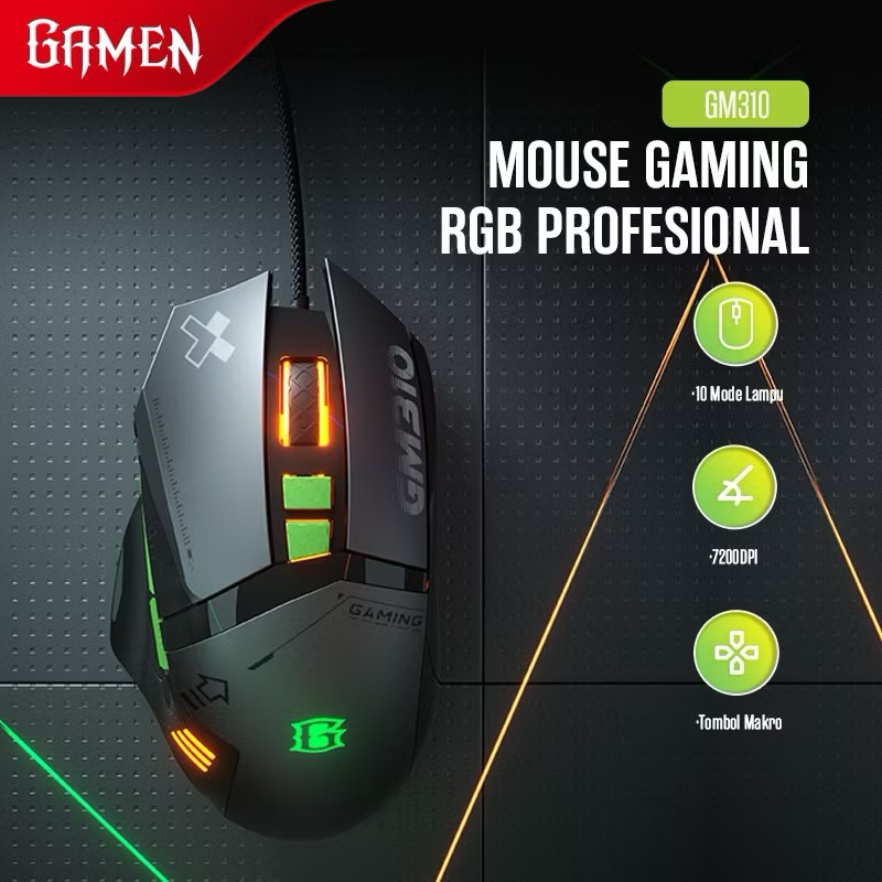 Jual GAMEN G310 Mouse Gaming RGB Light 10 Mode 7200 DPI With 6 Macro ...