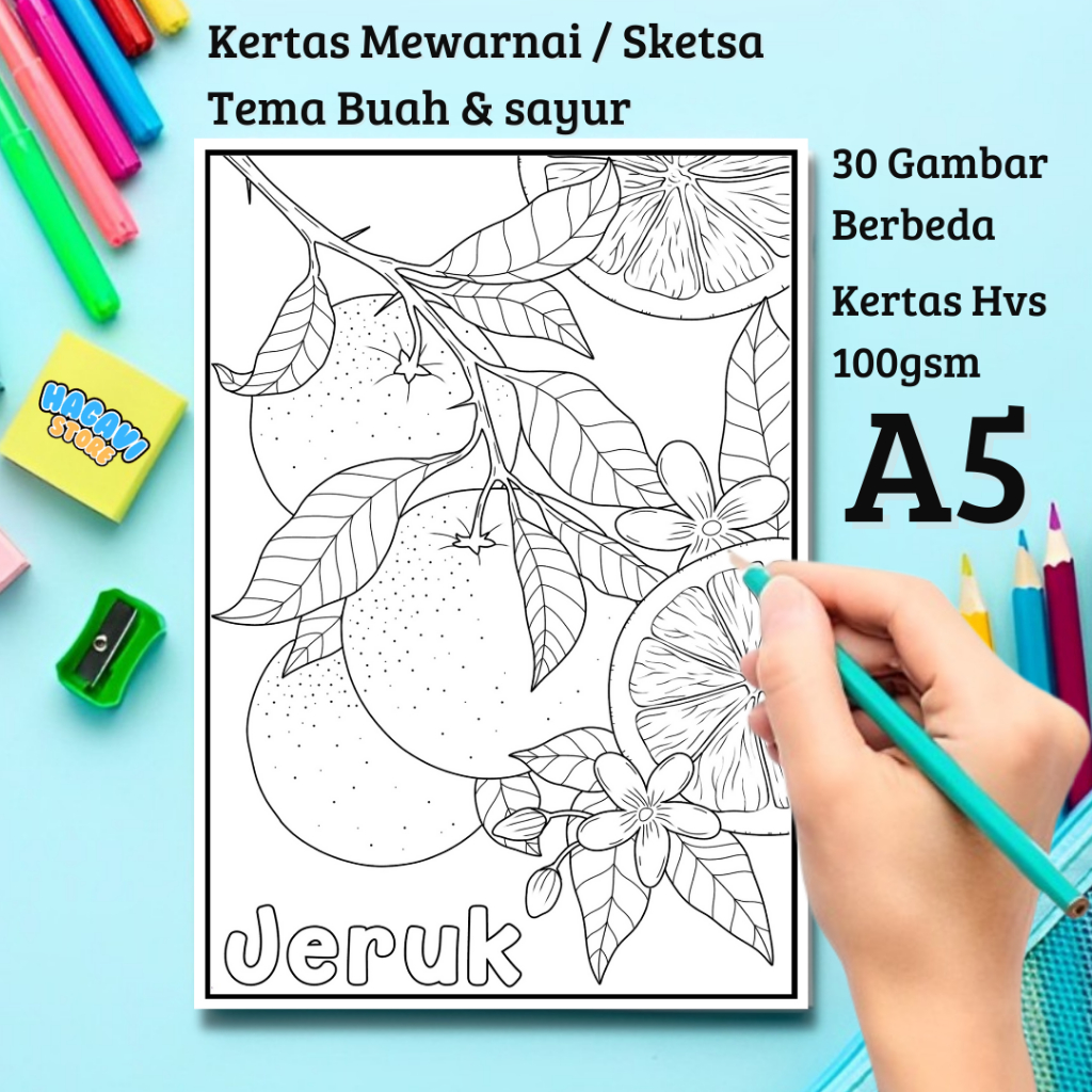 Jual 30 Gambar Kertas mewarnai anak / Coloring / Sketa Tema Buah ...