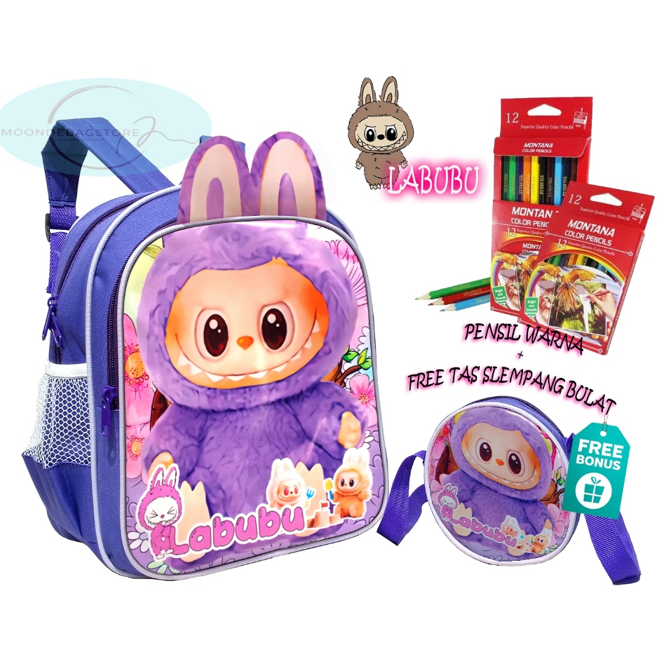 Jual Tas Ransel LABUBU Tas Anak perempuan Sekolah PAUD TK SD Tas Ransel 2 in 1 Karakter LABUBU ...