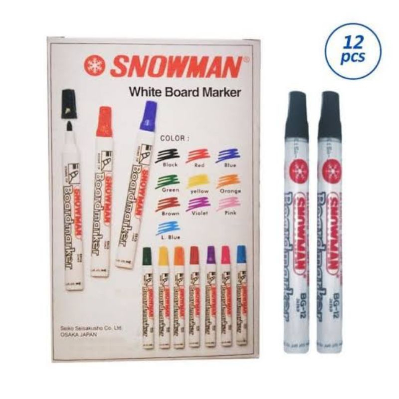Jual spidol BG12 hitam snowman boardmaker (tidak permanen) 1box isi ...