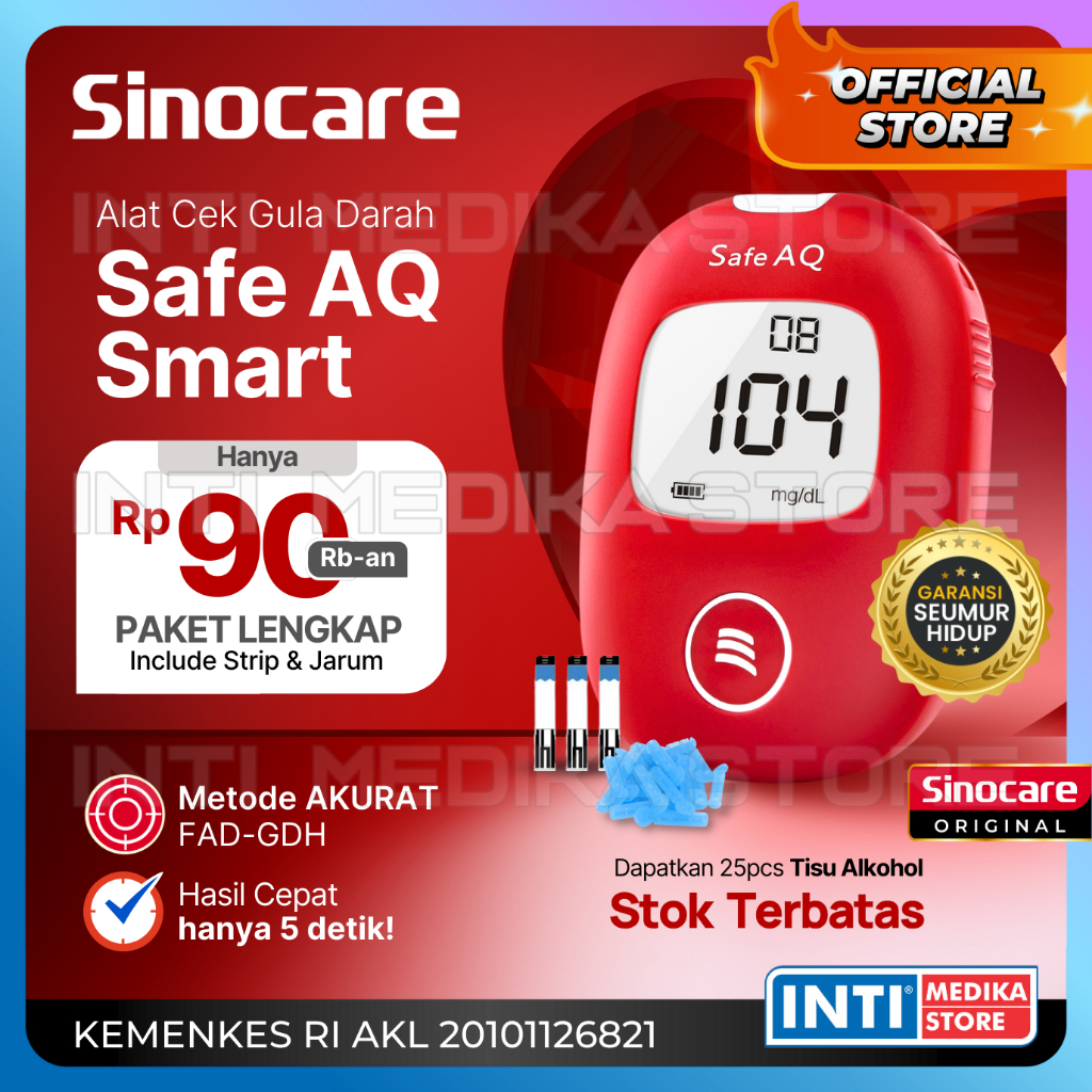 Jual SINOCARE - Alat Cek Gula Darah SAFE AQ SMART | Set Lengkap Cek ...