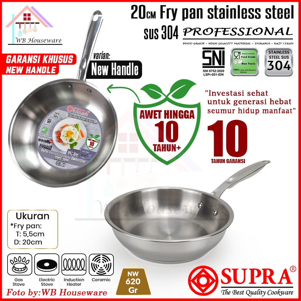 Jual SUPRA panci fry pan 20cm stainless steel SUS 304 New handle / wajan masak penggorengan ...
