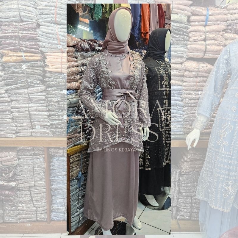 Jual Bridesmaid Dress Kondangan Muslim Kimono Outer Set Ice Blue Biru ...