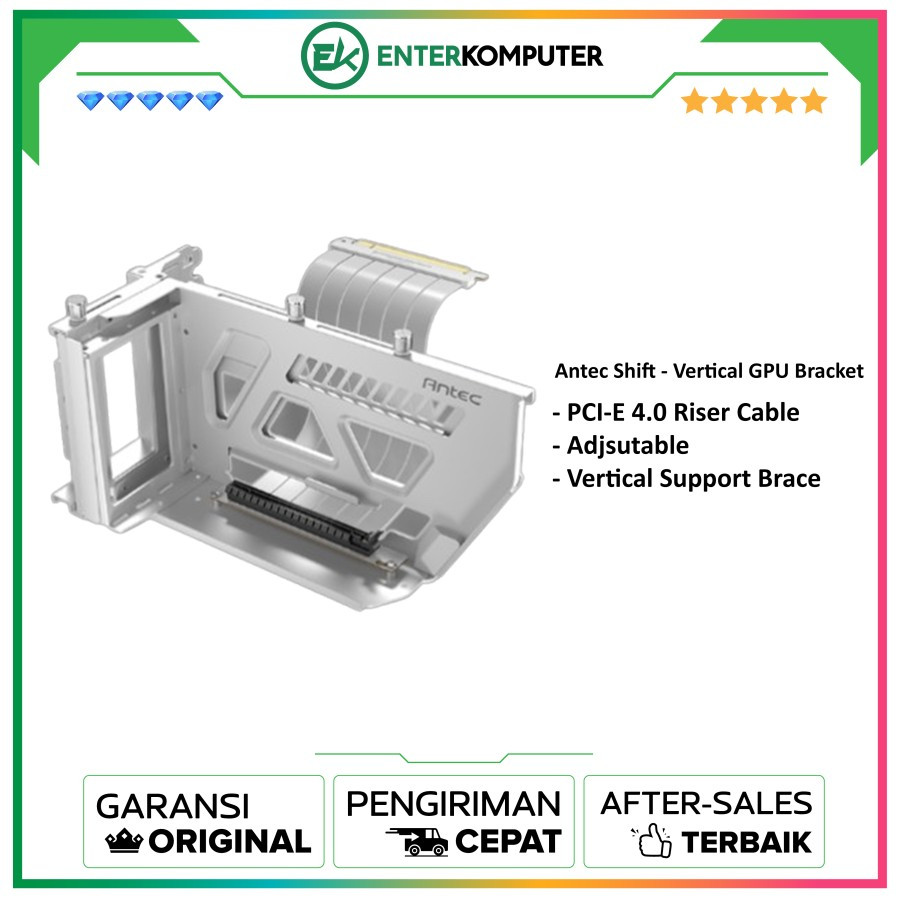 Jual Antec Shift White - Vertical GPU Bracket with PCIE 4.0 Riser Cable - AT-ARCVB-W190-PCIE4 ...