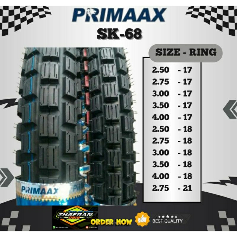 Jual BAN PRIMAAX SK 68 UKURAN 3.00 RING 17 TUBE TYPE| TAHUN PEMBUATAN TERBARU| MURAH DAN ...
