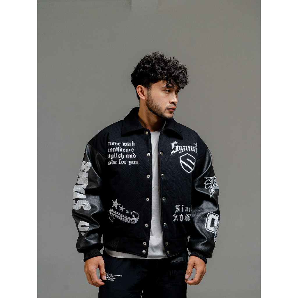 Jual Syams Wear Jacket Varsity End Game Black Heavyweight Flecee 440 ...