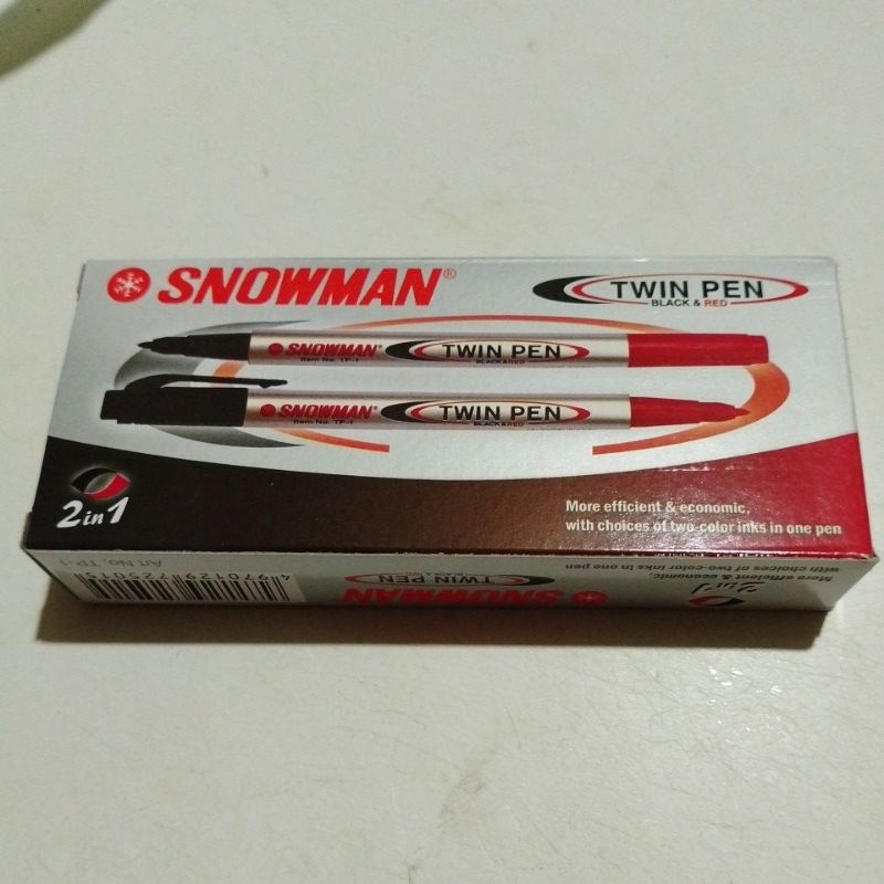 Jual Spidol Snowman Twin Pen Hitam Merah ( 1 Lusin ) | Shopee Indonesia