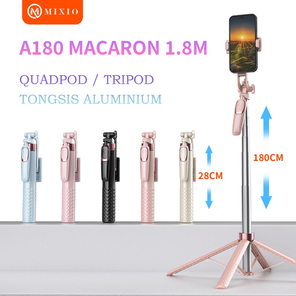 Jual MIXIO A180 Quadpod Macaron 180CM / Tripod Tongsis Bluetooth ...
