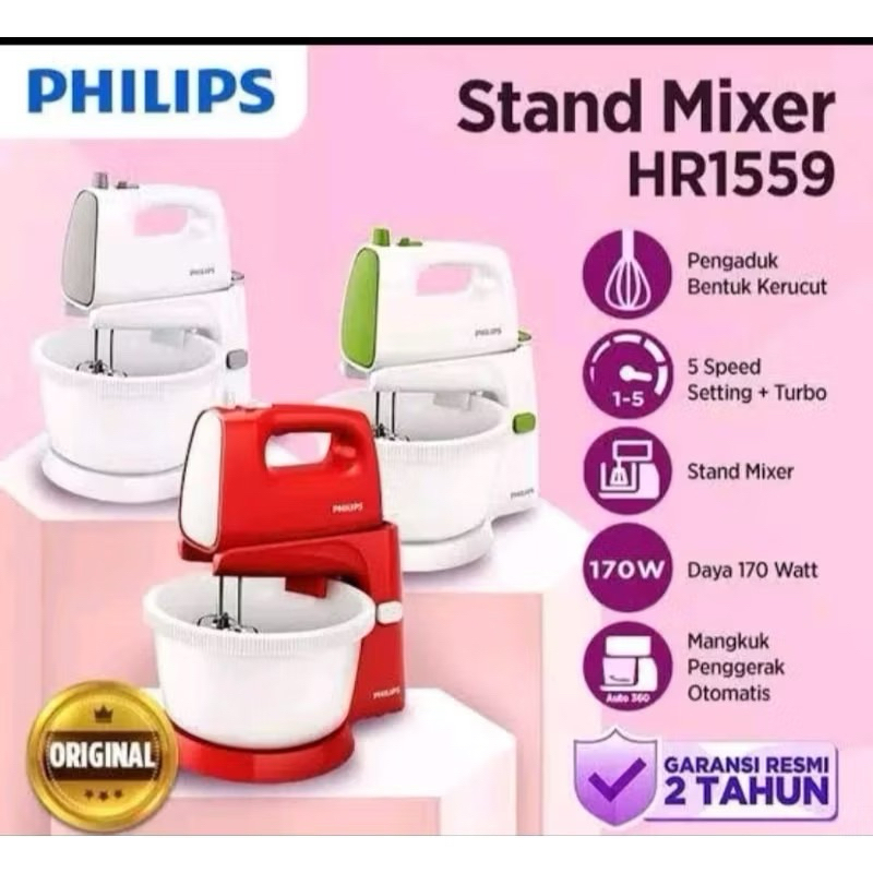 Jual PHILIPS Stand Mixer HR1559 170W,Stand With Bowl ,Pengocok adonan ...