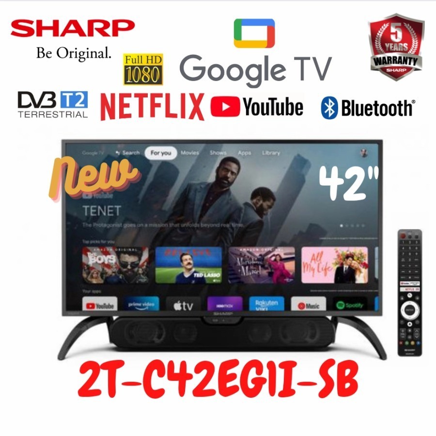 Jual TV Sharp 2T C42EG1I-SB 42 Inch GOOGLE TV with soundbar 42EG1i-SB | Shopee Indonesia