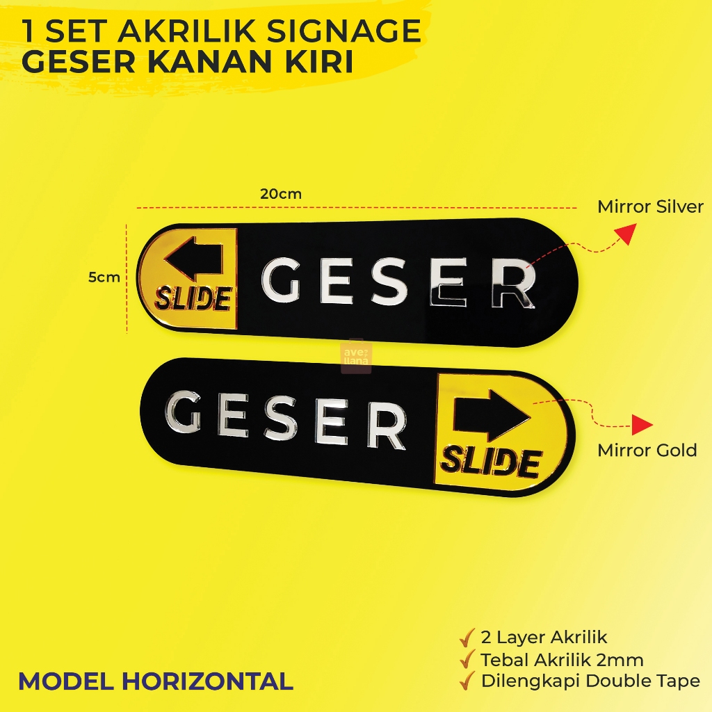 Jual 1 Set Tanda Pintu Geser Kanan Kiri Horizontal Akrilik Timbul ...