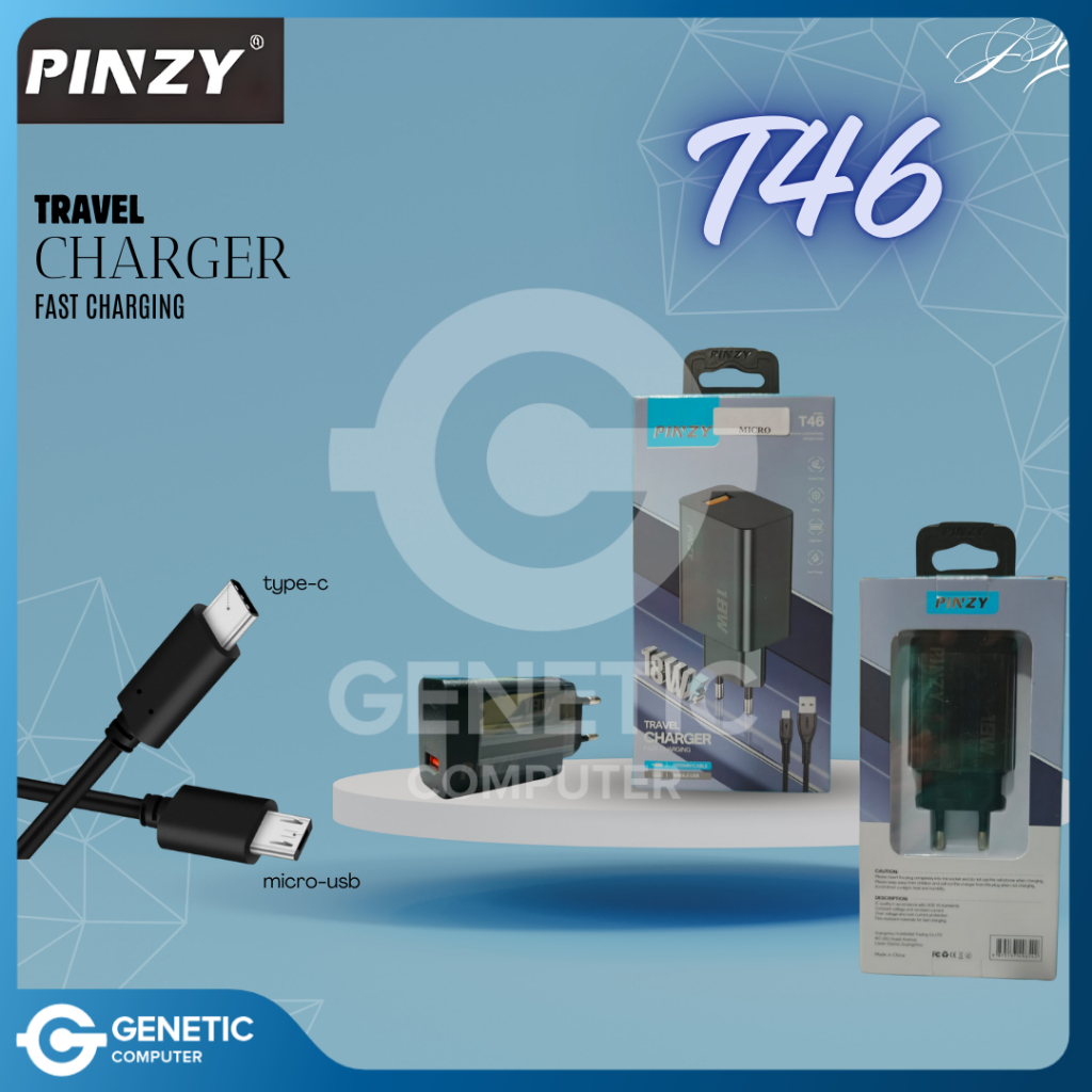 Jual PINZY CHARGER T46 (MICRO, TYPE C) BLACK (1M) | Shopee Indonesia