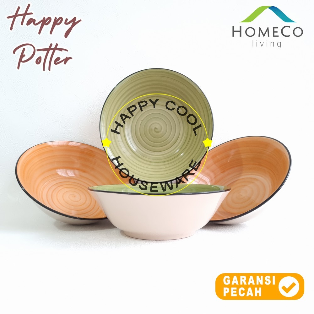 Jual HOMECO 1pcs Dinner Bowl Keramik 7in Hain Painted Orange Green ...