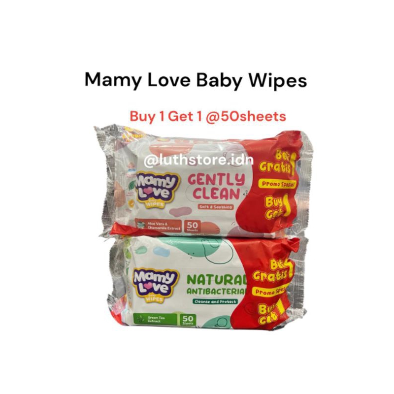 Jual TISU BASAH MAMY LOVE BABY WIPES BUY 1 GET 1 50SHEETS | Shopee ...