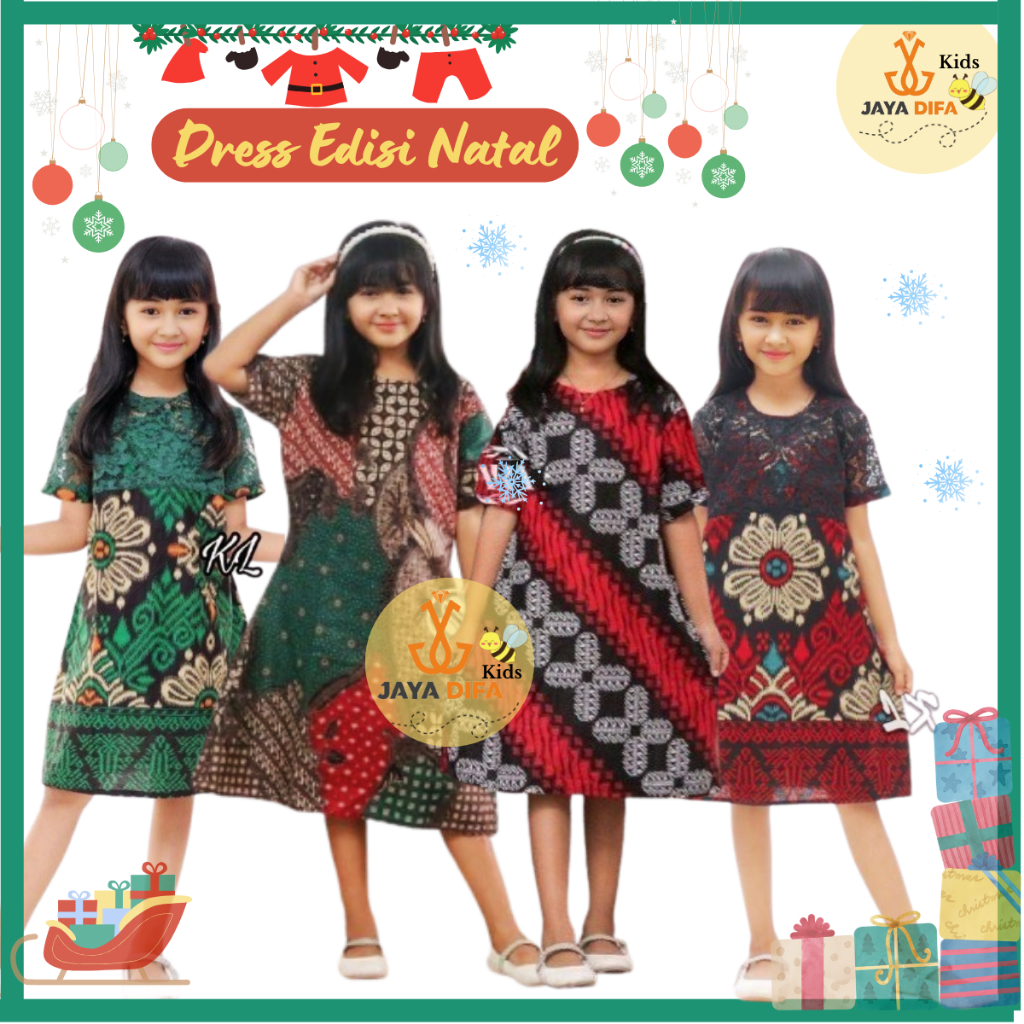 Jual Baju Dress Gaun Batik Anak Edisi Natal Merry Chrismas Kain Katun ...