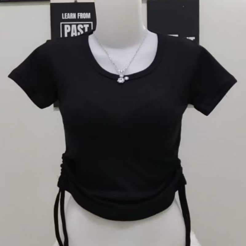 Jual Kimberly crop serut / t-shirt Rajut Kerut Samping / Premium Kaos ...