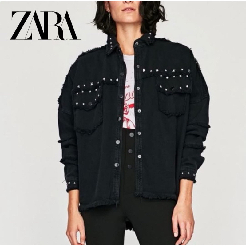 Jual Zara Denim Studded Jacket | Shopee Indonesia