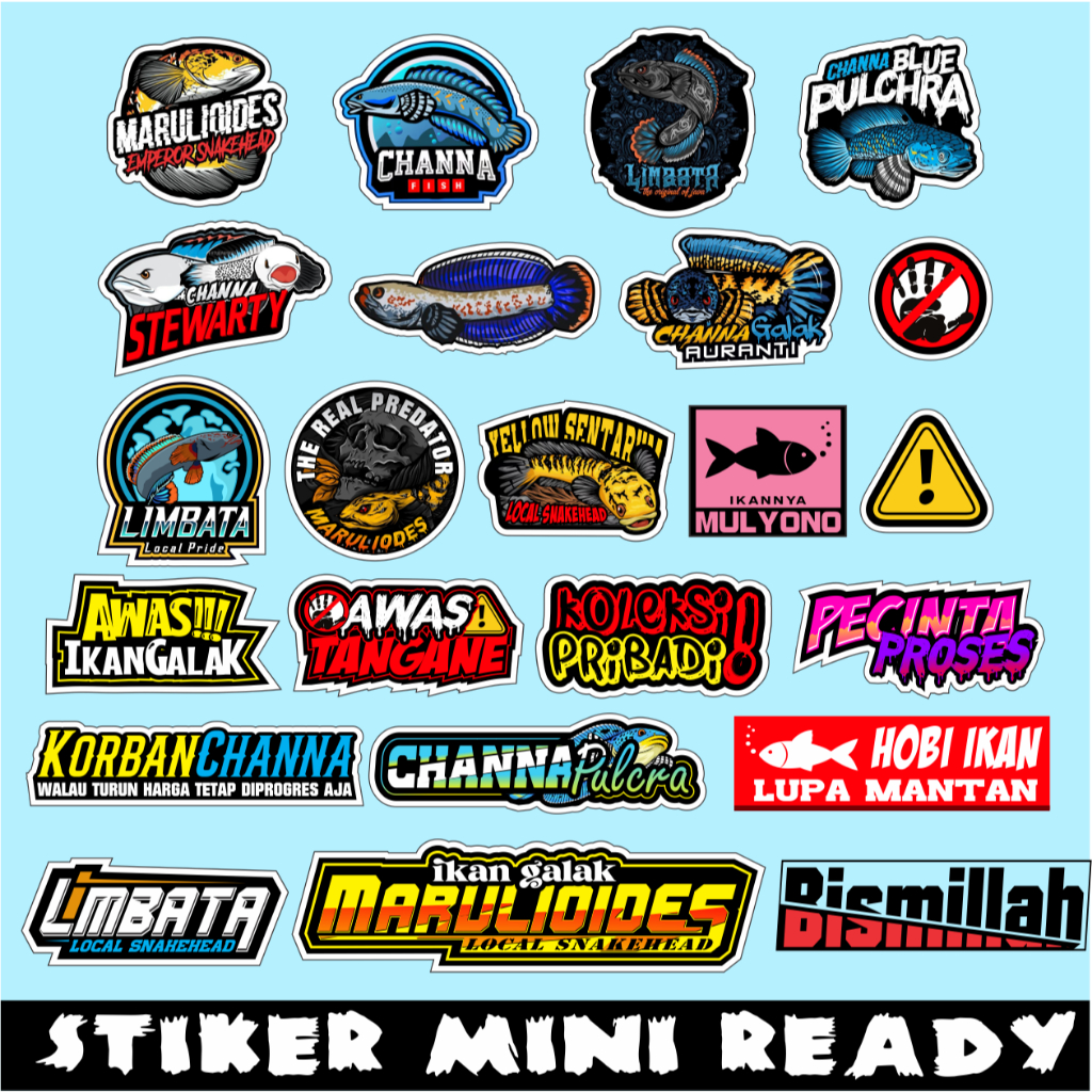 Jual stiker ikan galak / stiker mini aquarium / ikan channa -bahan ...