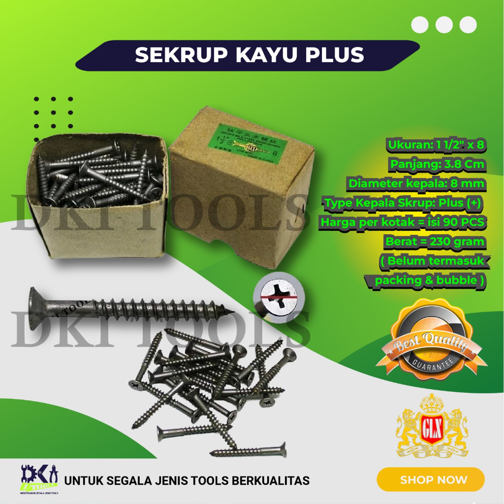Jual GLX Sekrup Kayu Skrup Kayu Plus Drywall Tapping Screw 1 ½" Inch x ...