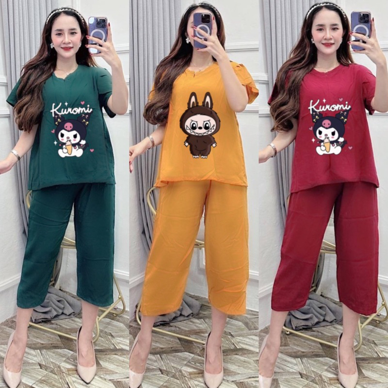 Jual MG - Setelan Rayon Karakter Labubu Kuromi Gambar Kekinian / Piyama ...