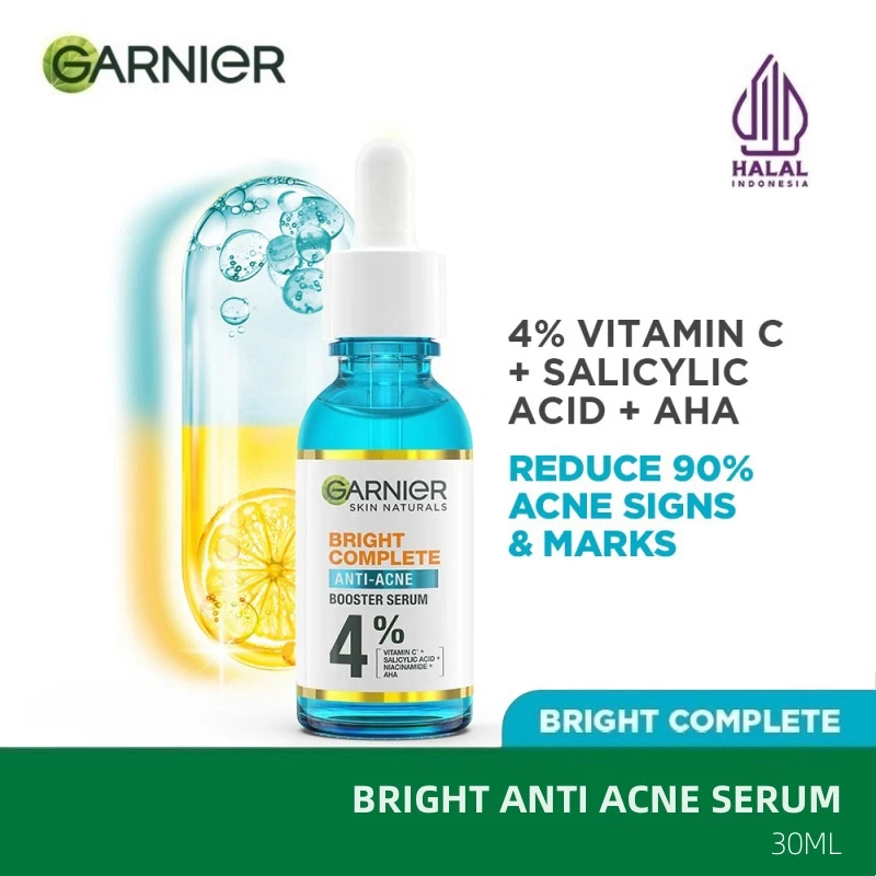 Jual GARNIER BRIGHT COMPLETE ANTI ACNE BOOSTER SERUM 4% Vitamin C 30 ml ...