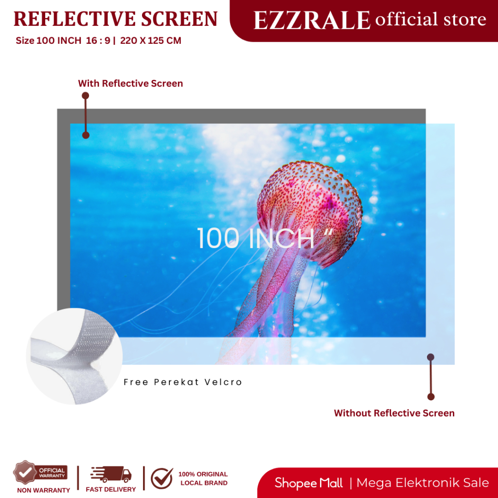 Jual Ezzrale Layar Reflective Screen 80 Inch | 100 Inch | 120 Inch ...