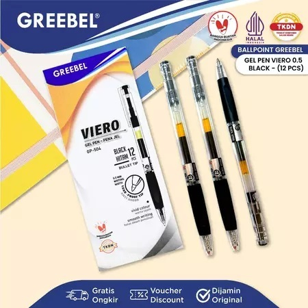 Jual GREEBEL Pulpen Gel Viero GP-504 0.5 Hitam (12PCS/SET) Ballpen Ballpoint Pena Gel | Shopee ...