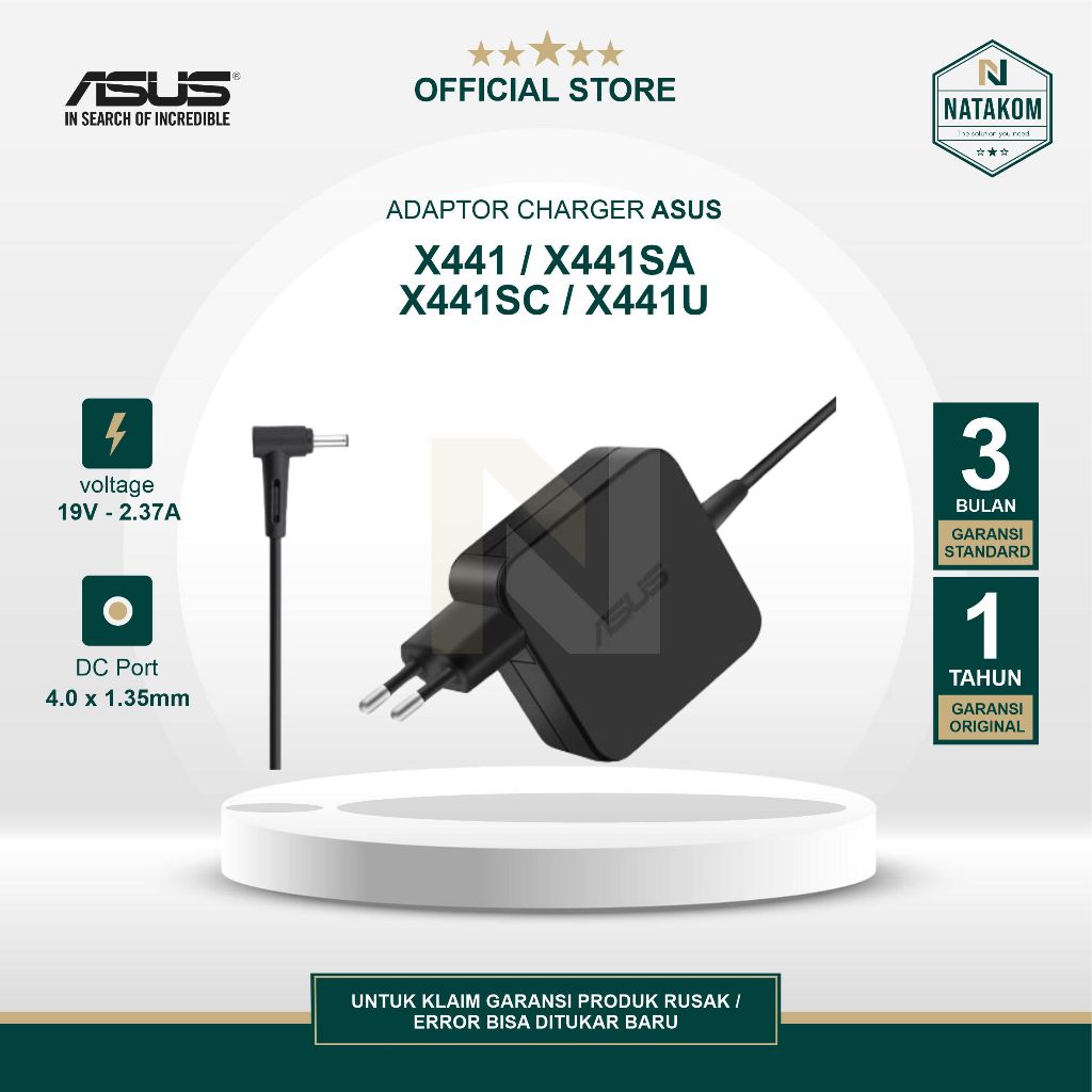 Jual ADAPTOR CHARGER ORIGINAL ASUS X441 X441SA X441SC X441U 2.37A 45W ...