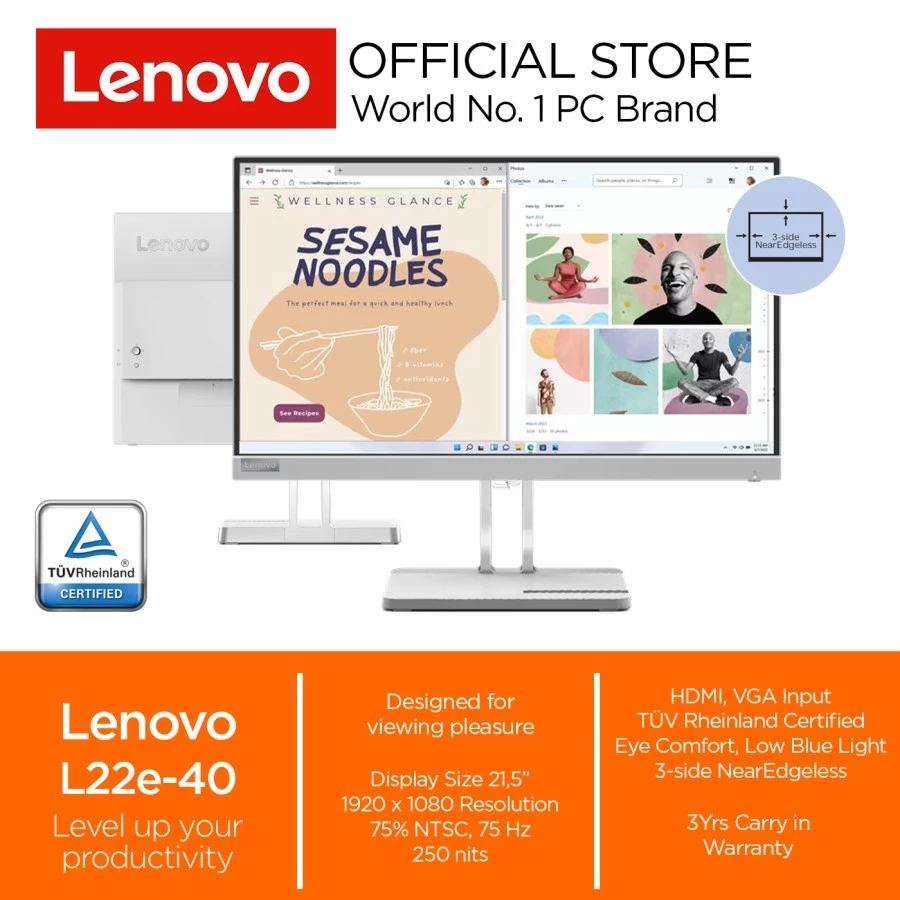 Jual Lenovo L22e-40 WLED Monitor | 21,5" IPS 1920x1080 75%NTSC 75Hz FHD ...
