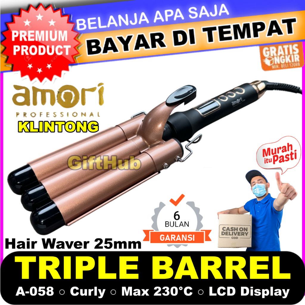 Jual Amori Professional Catokan Rambut Klintong Triple Barrel A-058 Uk 25mm Hair Waver Catok ...