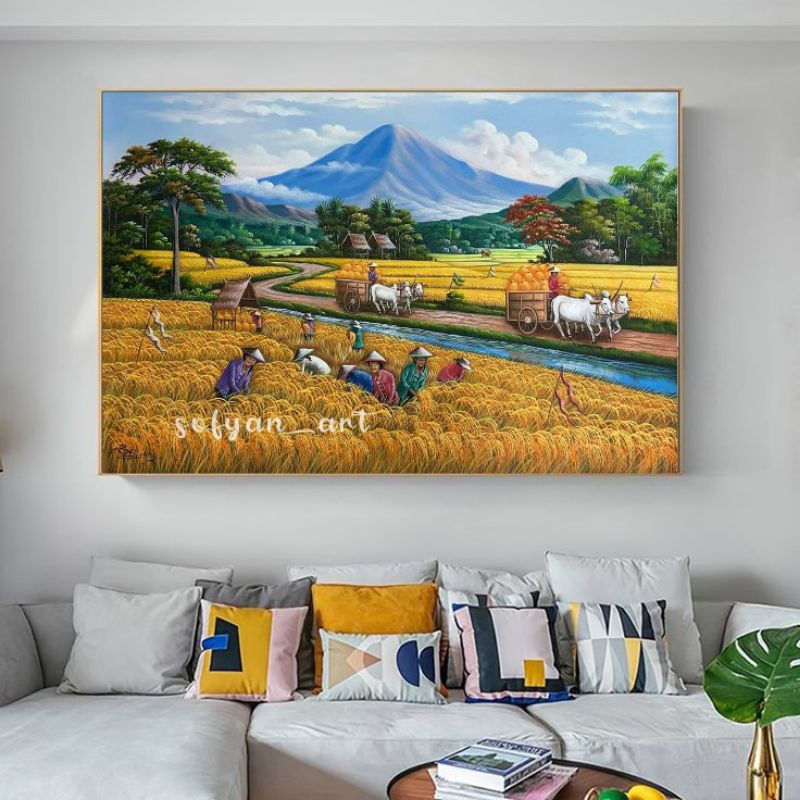 Jual lukisan dinding canvas panen padi - hiasan dinding rumah minimalis ...