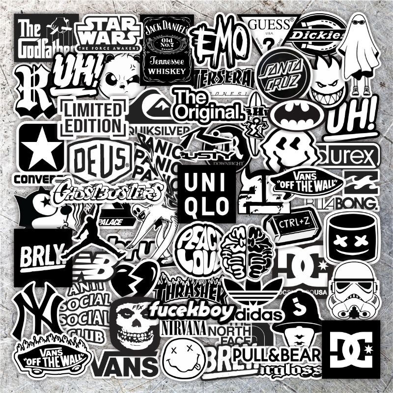 Jual Stiker Brand Hitam Putih Sticker Pack Brand Keren Stiker Brand ...