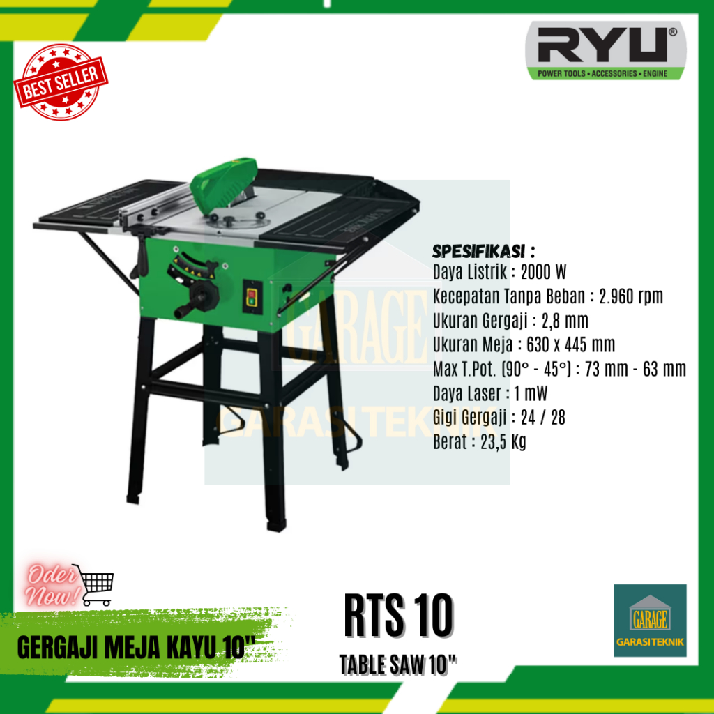 Jual Table Saw RTS 10 inchi Ryu / Gergaji Meja Potong Kayu Ryu+Murah ...