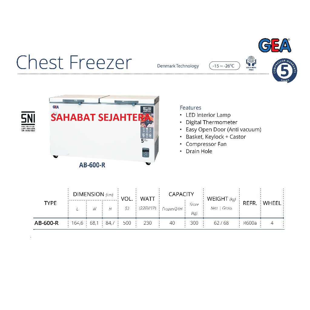 Jual GEA Chest Freezer AB-600-R Freezer Box Kapasitas 500Liter | Shopee ...
