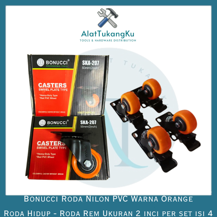 Jual Roda Troli Roda Nilon PVC Orange Hidup dan Rem Ukuran 2" Inci ...